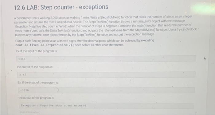 Solved 12.6 LAB: Step counter - exceptions A pedomeler | Chegg.com