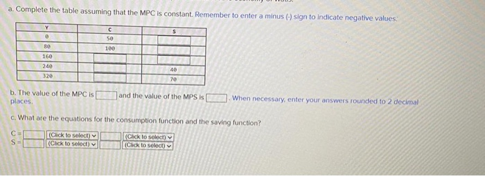 Solved a. Complete the table assuming that the MPC is | Chegg.com
