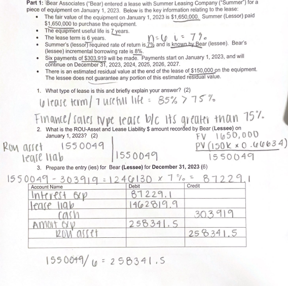Solved Part 1: Bear Associates ("Bear) ﻿entered a lease with | Chegg.com