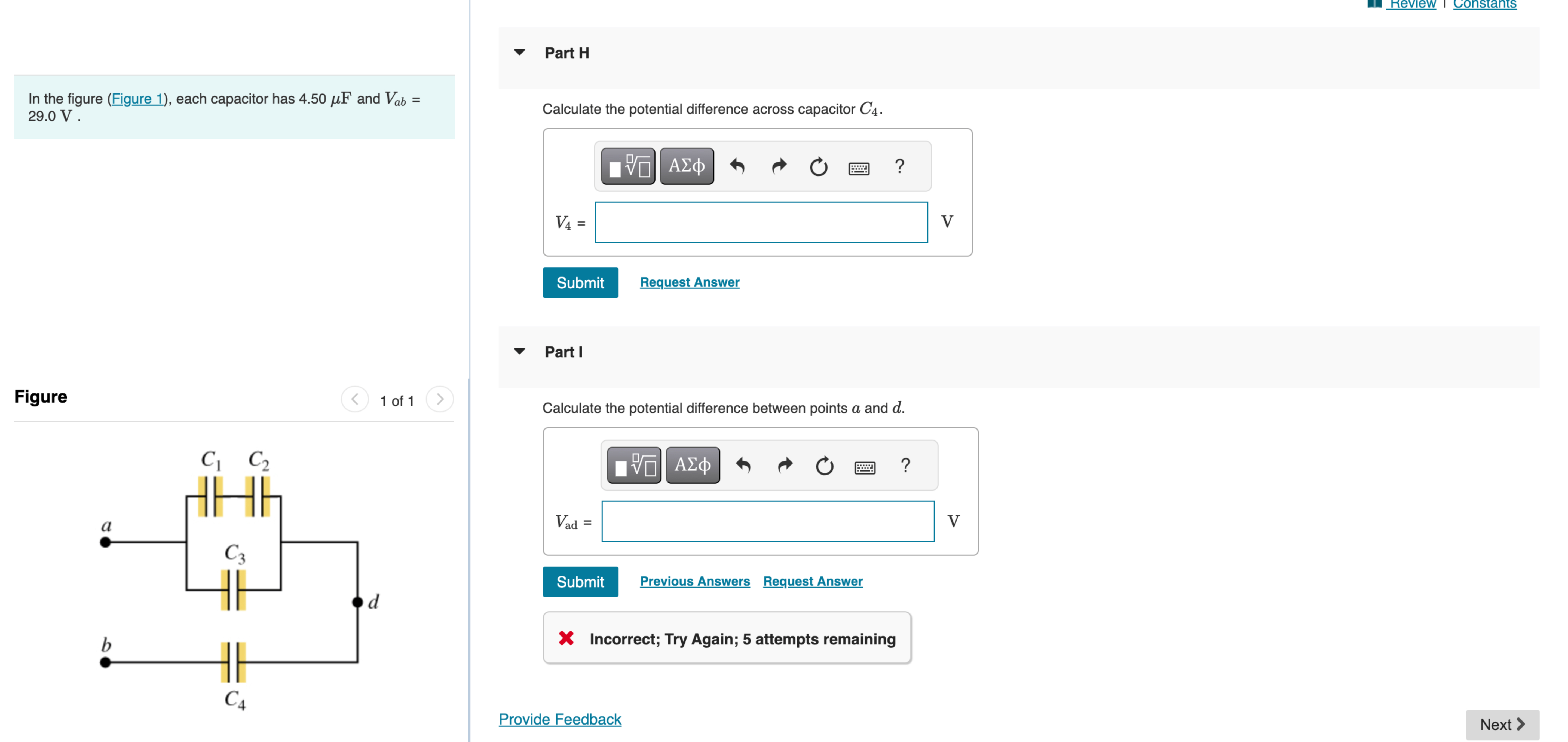 Solved Part HIn the figure (Figure 1), ﻿each capacitor has | Chegg.com