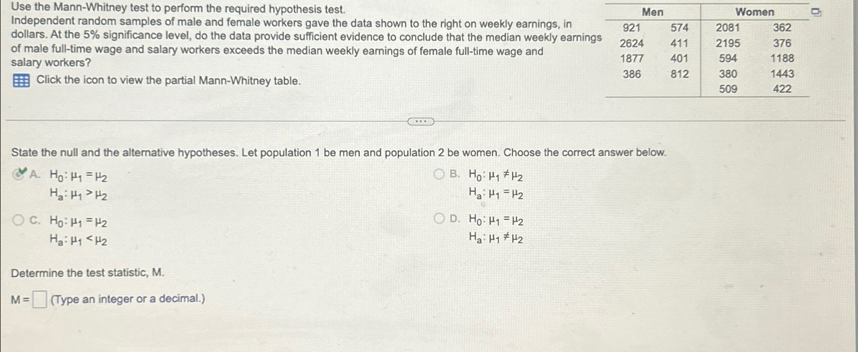 Solved Use the Mann-Whitney test to perform the required | Chegg.com