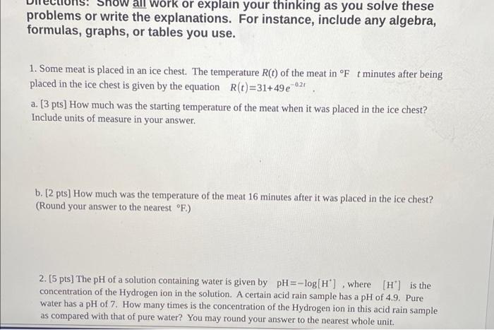 Solved all work or explain your thinking as you solve these | Chegg.com