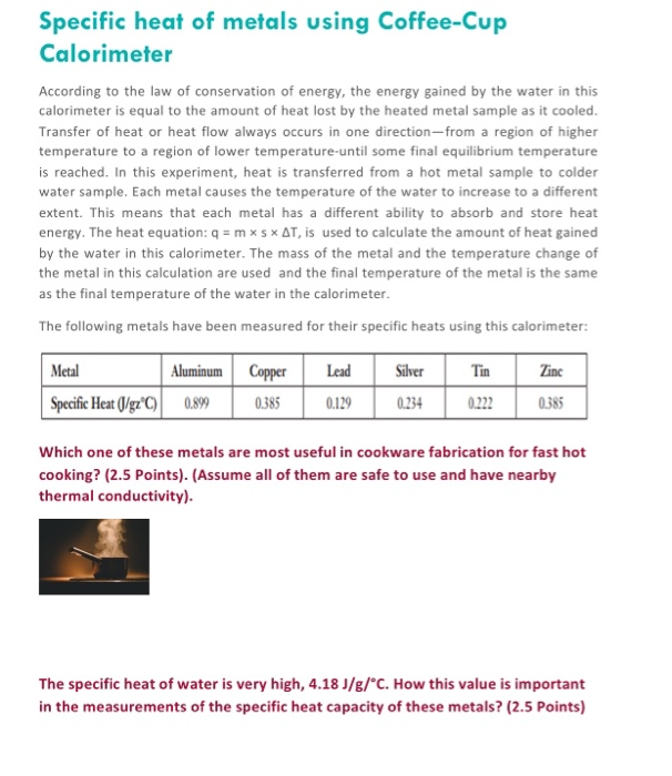 Solved Specific heat of metals using Coffee-Cup Calorimeter | Chegg.com