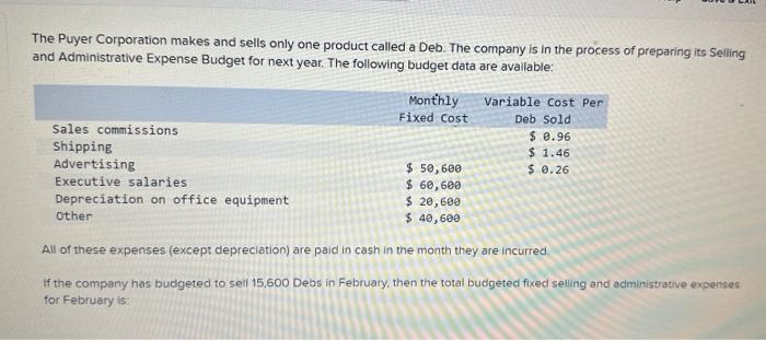 Solved The Puyer Corporation makes and sells only one | Chegg.com