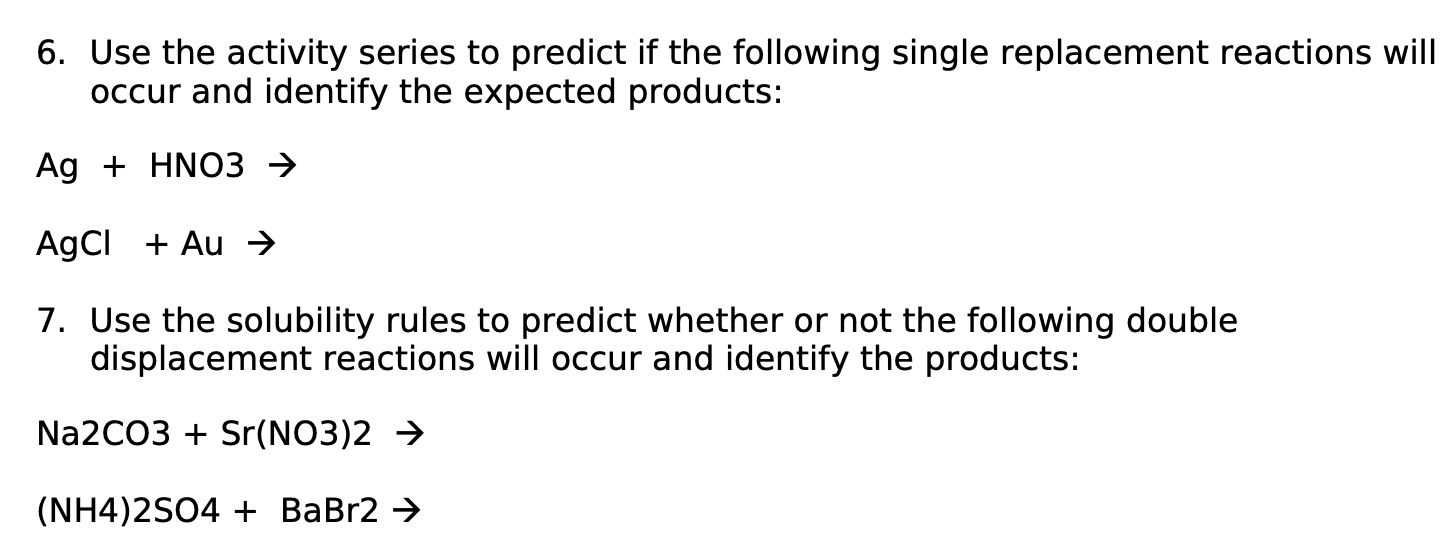 Solved 1. ﻿Use the activity series to predict if the | Chegg.com