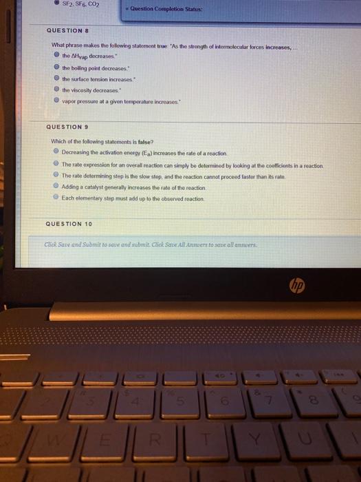 Solved SF2. SF6, CO2 Question Completion Status: QUESTIONS | Chegg.com