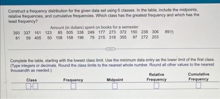 Solved Construct a frequency distribution for the given data | Chegg.com