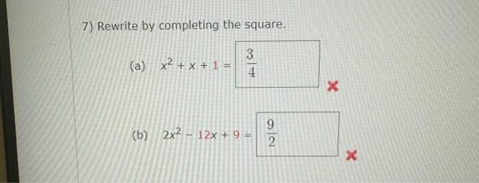 Solved 7) Rewrite by completing the square. | Chegg.com