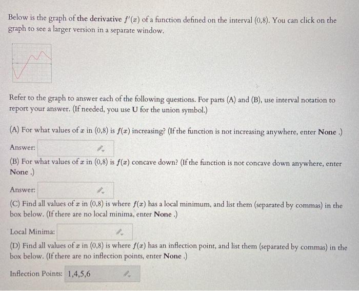 Solved Below is the graph of the derivative f'(x) of a | Chegg.com