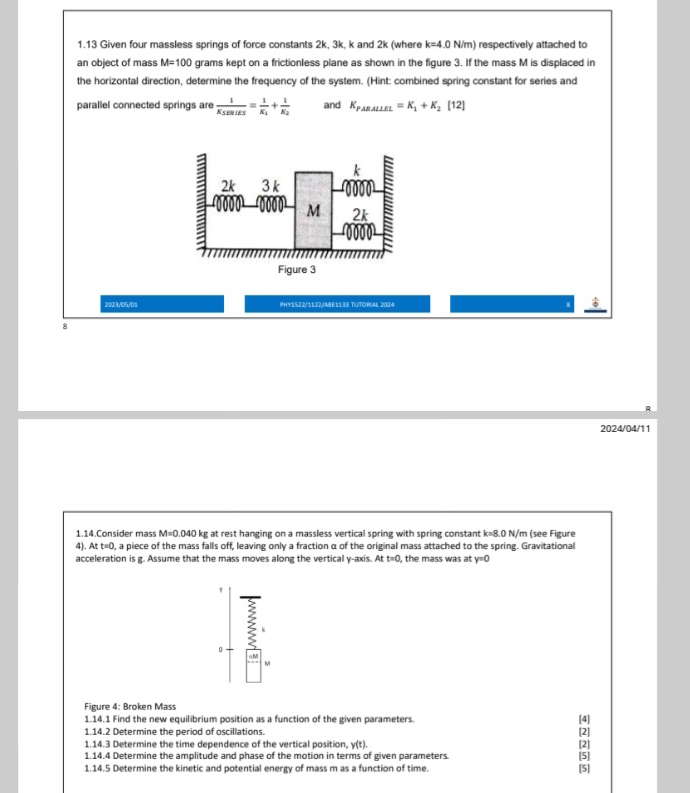 Solved 1 13 ﻿given Four Massless Springs Of Force Constants
