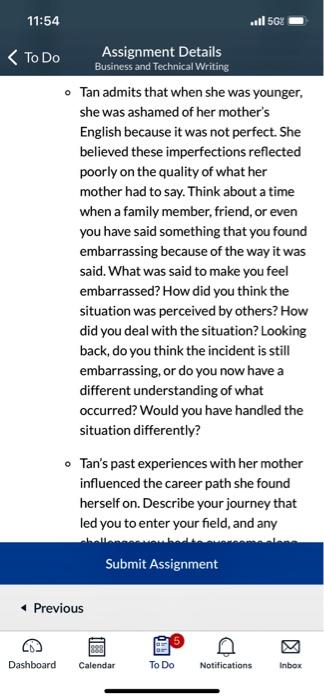 5.3 Assignment Due: Paper 1 (Narrative Essay) 100 pts | Chegg.com