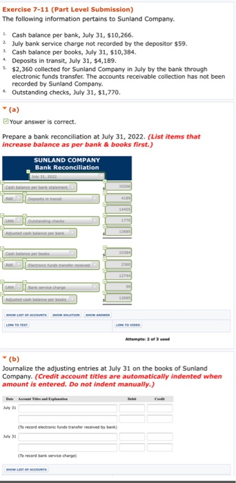 Solved Exercise 7-11 (Part Level Submission) The following | Chegg.com