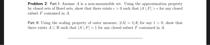 Solved Problem 2: Part I: Assume A is a non-measurable set. | Chegg.com