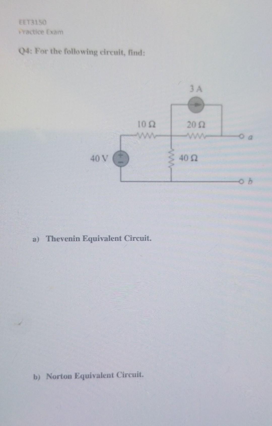 Solved EET3150 tractice Exam Q4: For the following circuit, | Chegg.com