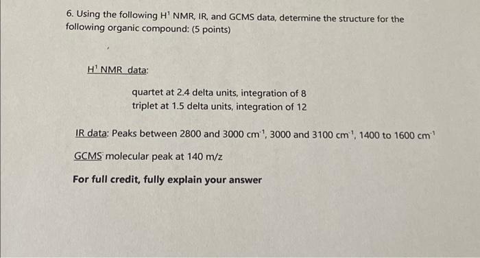 Solved 6. Using the following H¹ NMR, IR, and GCMS data, | Chegg.com