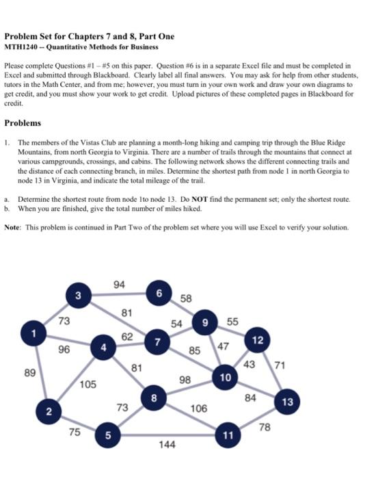 Problem Set for Chapters 7 and 8, Part One MTH1240 -- | Chegg.com