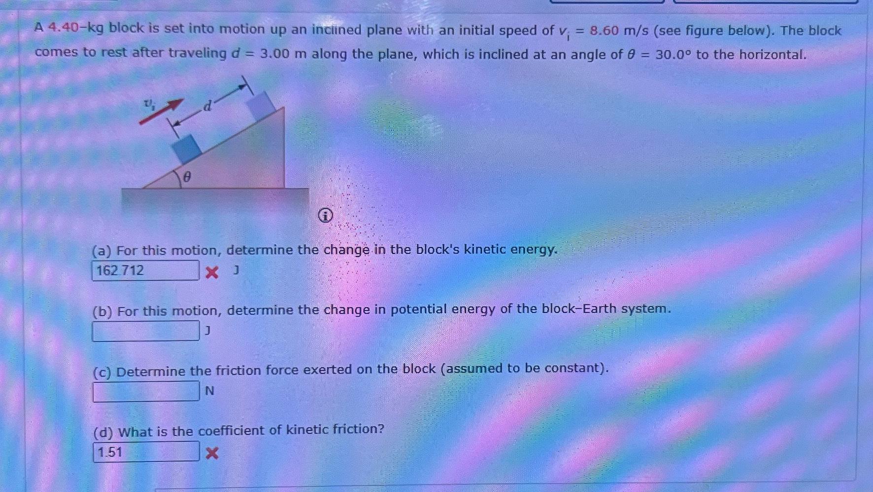 Solved A 4.40- kg ﻿block is set into motion up an incined | Chegg.com