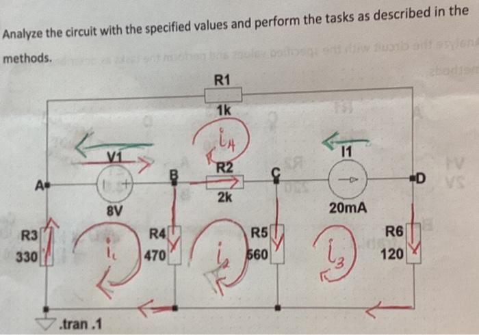 Solved .tran.1 Analyze the circuit with the specified | Chegg.com