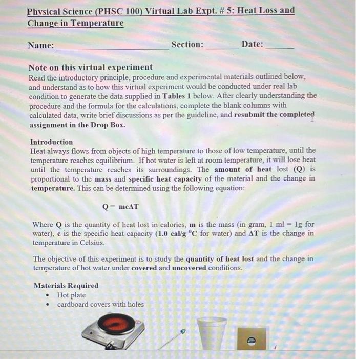 Solved Physical Science (PHSC 100) Virtual Lab Expt. #5: | Chegg.com