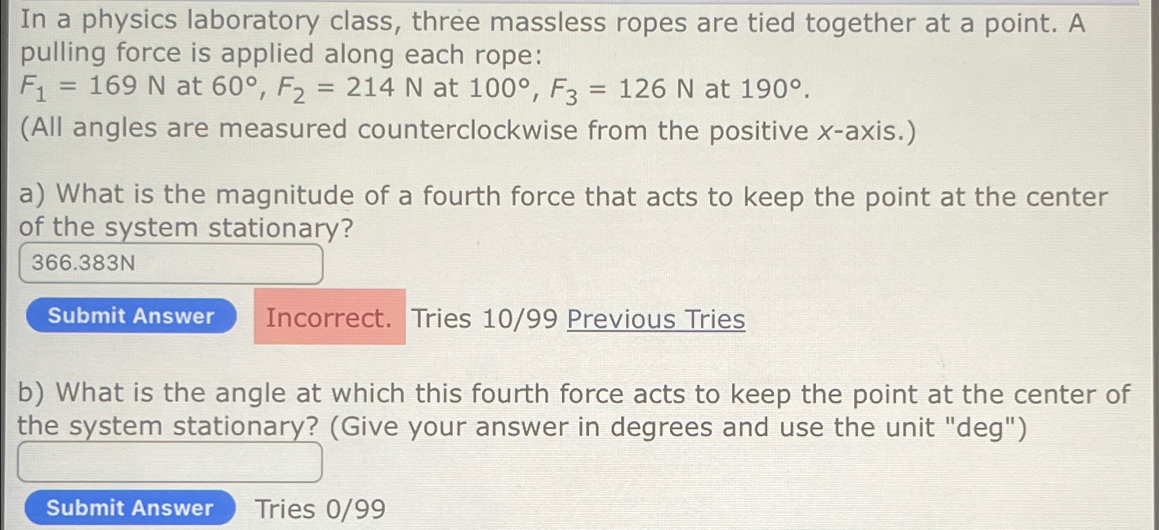 Solved In a physics laboratory class, three massless ropes | Chegg.com