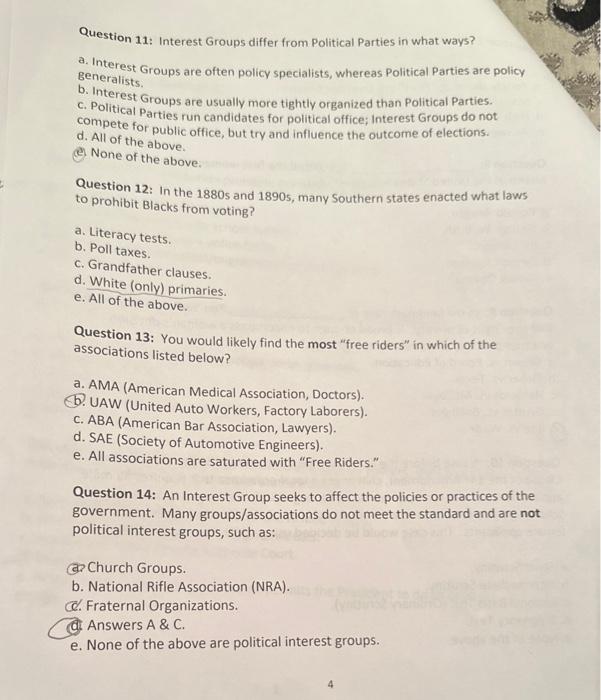 Question 11: Interest Groups differ from Political | Chegg.com