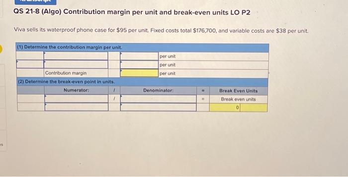 Solved es QS 21-8 (Algo) Contribution margin per unit and | Chegg.com