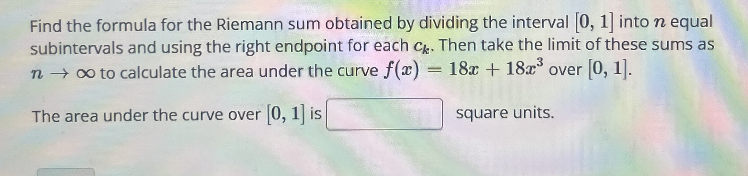 Solved Find the formula for the Riemann sum obtained by | Chegg.com
