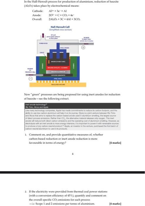 Solved In the Hall-Heroult process for production of | Chegg.com