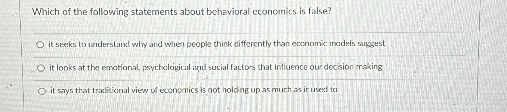 Solved Which of the following statements about behavioral | Chegg.com