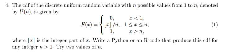 Solved The cdf of the discrete uniform random variable with | Chegg.com Solved The cdf of the discrete uniform random variable with | Chegg.com