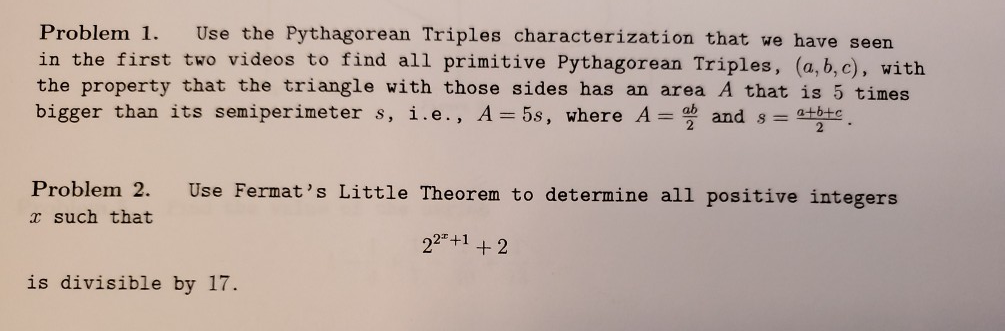 Problem 1. Use the Pythagorean Triples | Chegg.com