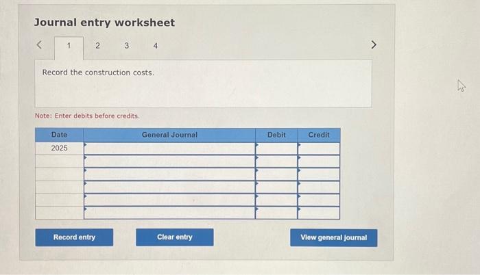 Solved Journal entry worksheet 4 Record the progress | Chegg.com