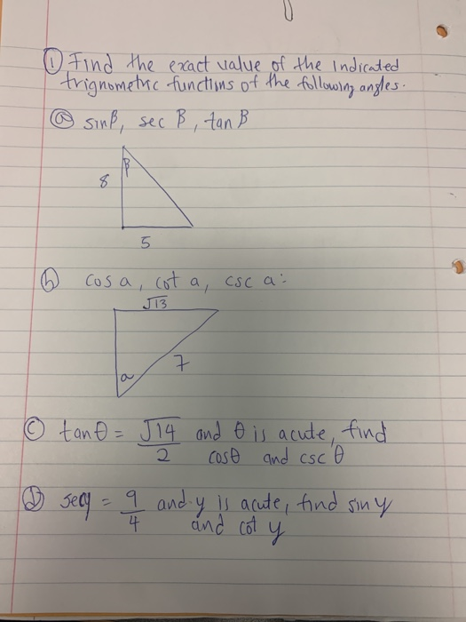 Solved 1 Find the exact value of the indicated trignometric | Chegg.com