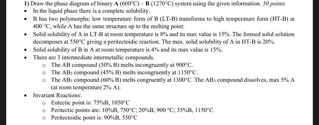 1) Draw the phase diagram of binary | Chegg.com