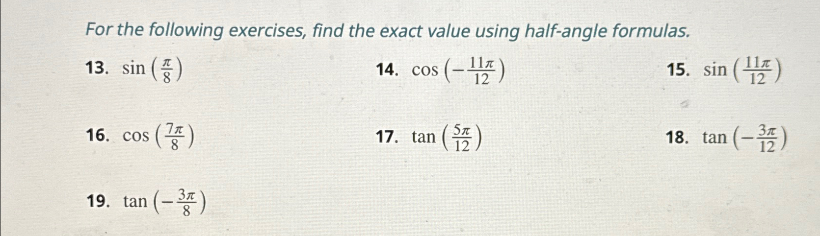 Solved For the following exercises, find the exact value | Chegg.com