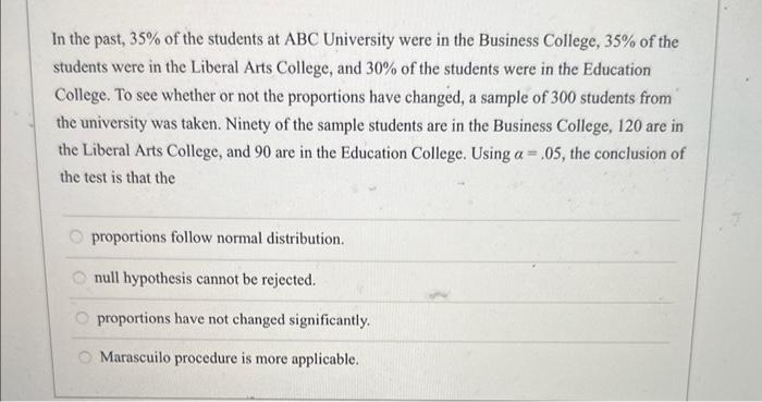 Solved In the past, 35% of the students at ABC University | Chegg.com