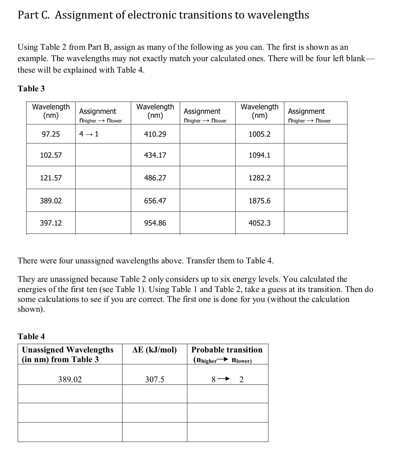 Solved Part C. Assignment of electronic transitions to | Chegg.com Solved Part C. Assignment of electronic transitions to | Chegg.com