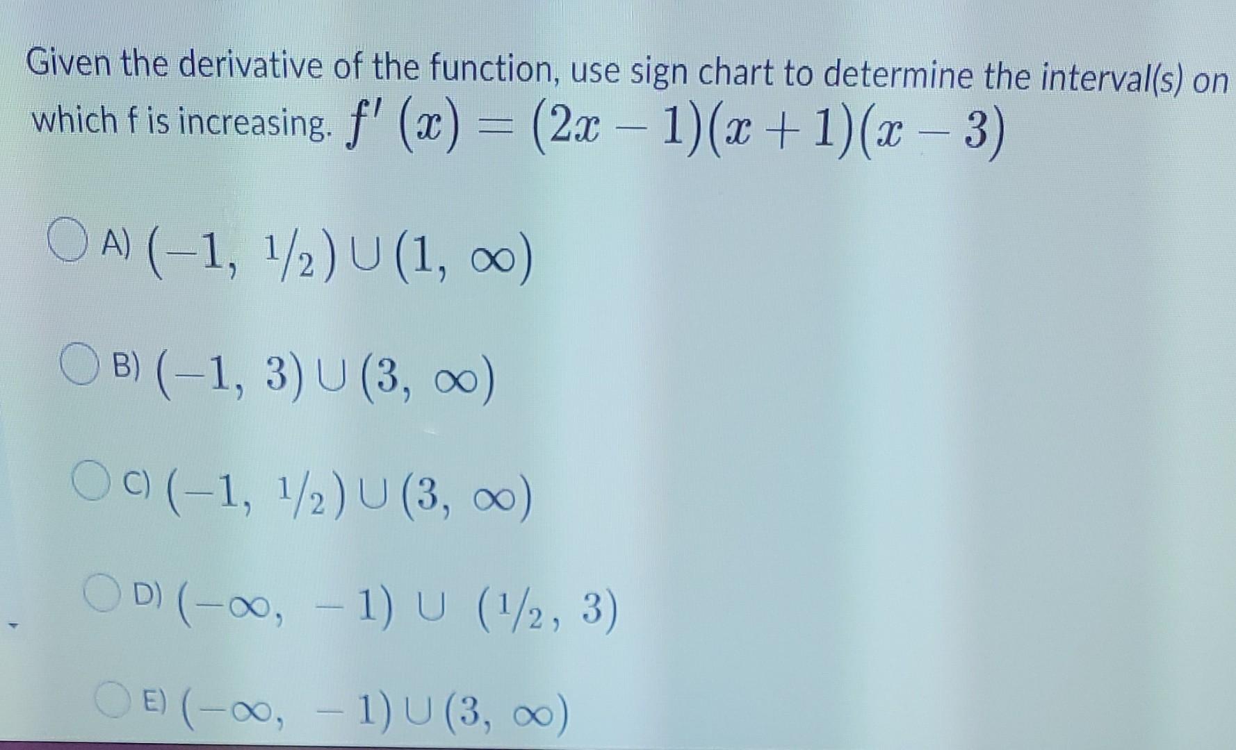 Solved Given the derivative of the function, use sign chart | Chegg.com