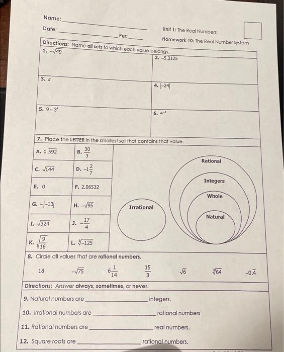 Solved 8. Circle all values that are rational numbers. 18 | Chegg.com
