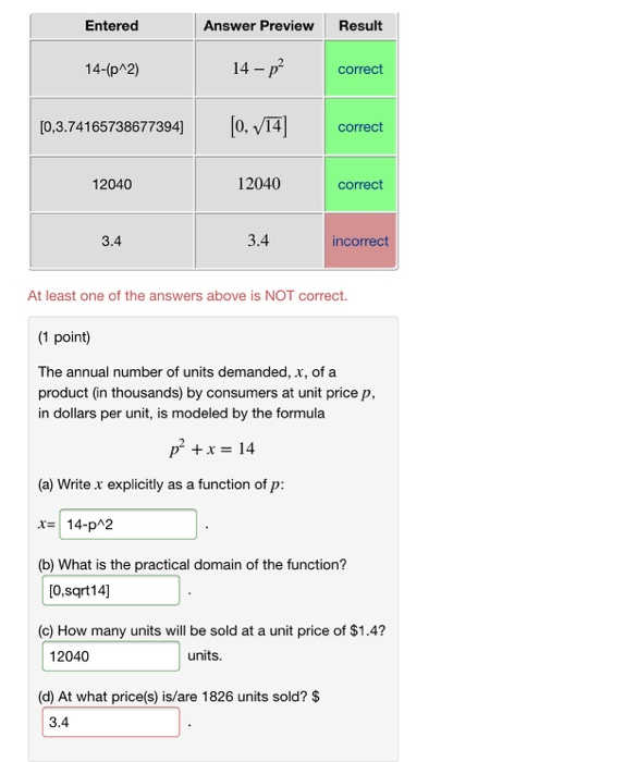 Solved Entered Answer Preview Result 14-(2) 14 - p correct | Chegg.com