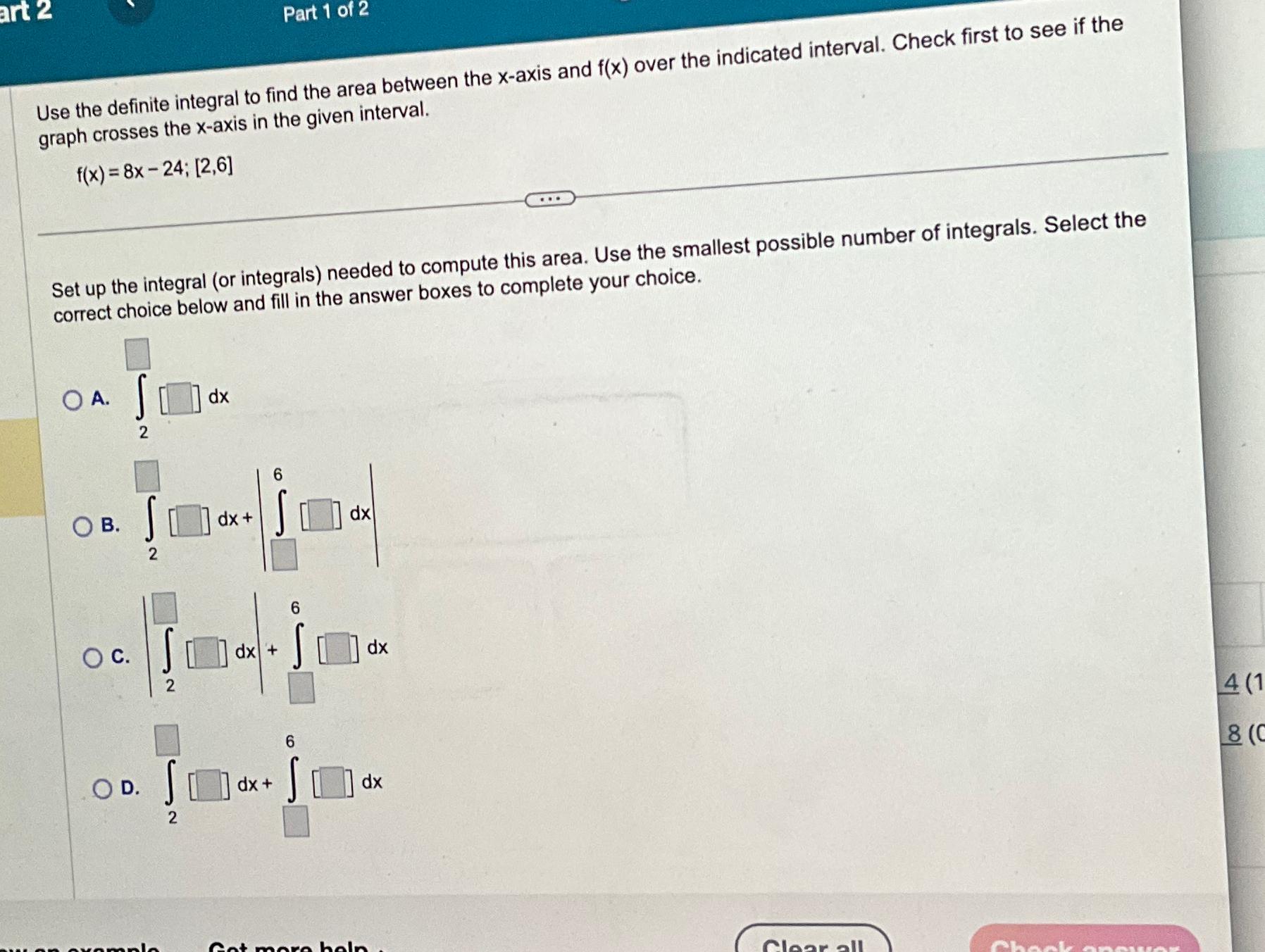Solved Part 1 ﻿of 2Use the definite integral to find the | Chegg.com