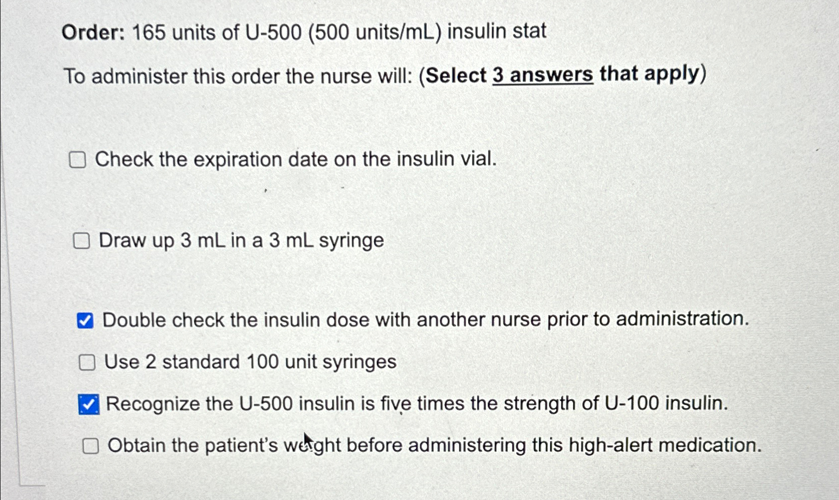 Solved Order: 165 ﻿units of U-500 (500 ﻿units ?mL ) ﻿insulin | Chegg.com