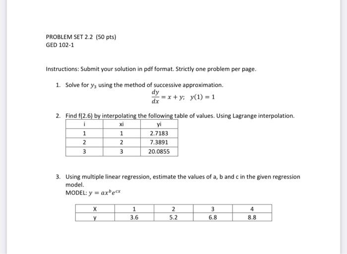 Solved PROBLEM SET 2.2 (50 pts) GED 102-1 Instructions: | Chegg.com
