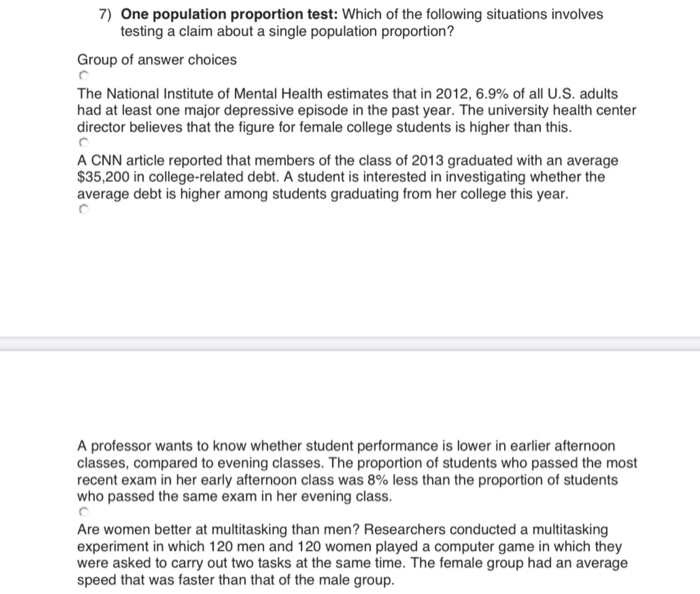 Solved 7) One population proportion test: Which of the | Chegg.com