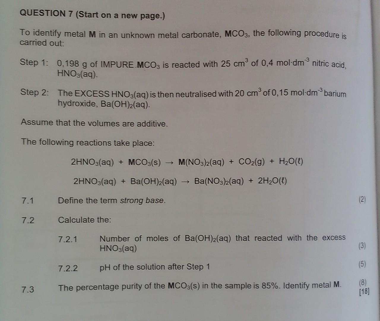 Solved QUESTION 7 (Start on a new page.) To identify metal M | Chegg.com