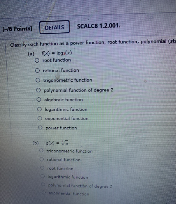 Solved MYNC Classify each function as a power function, root | Chegg.com