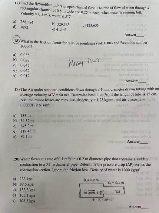 Solved 17) Find the Reynolds number in open channel flow. | Chegg.com