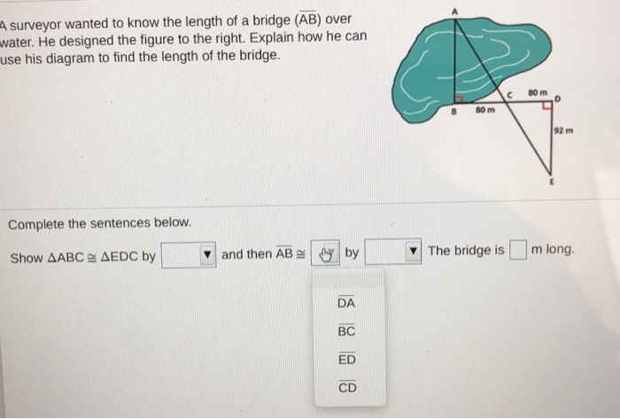 Solved A surveyor wanted to know the length of a bridge (AB) | Chegg.com
