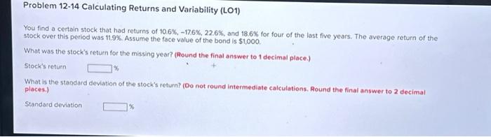 Solved Problem 12.14 Calculating Returns and Variability | Chegg.com