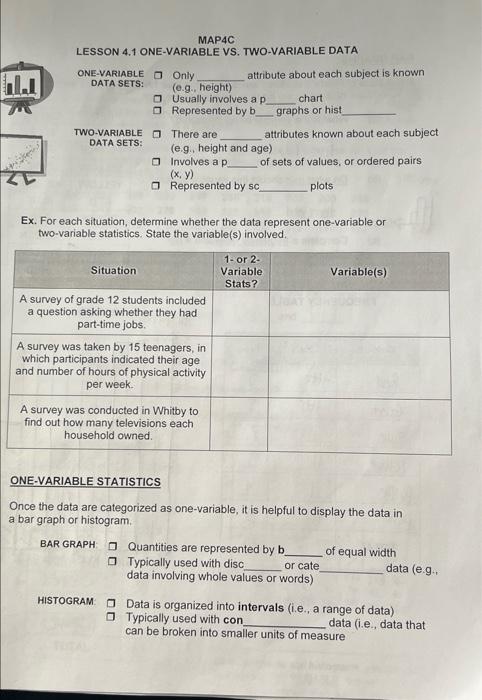 Solved h. MAP4C LESSON 4.1 ONE-VARIABLE VS. TWO-VARIABLE | Chegg.com